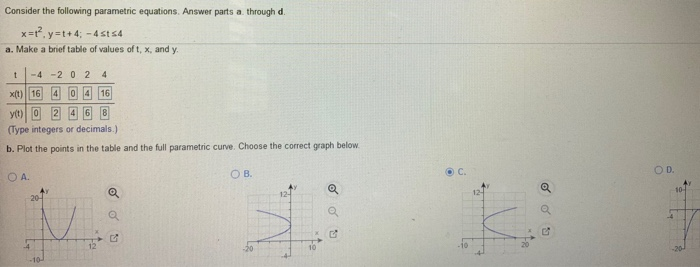 Solved Consider the following parametric equations. Answer | Chegg.com
