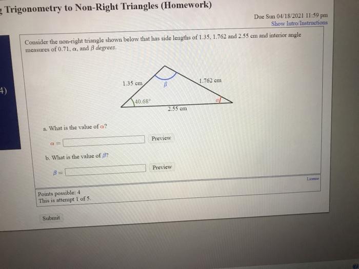 Solved Trigonometry to Non-Right Triangles (Homework) Due | Chegg.com