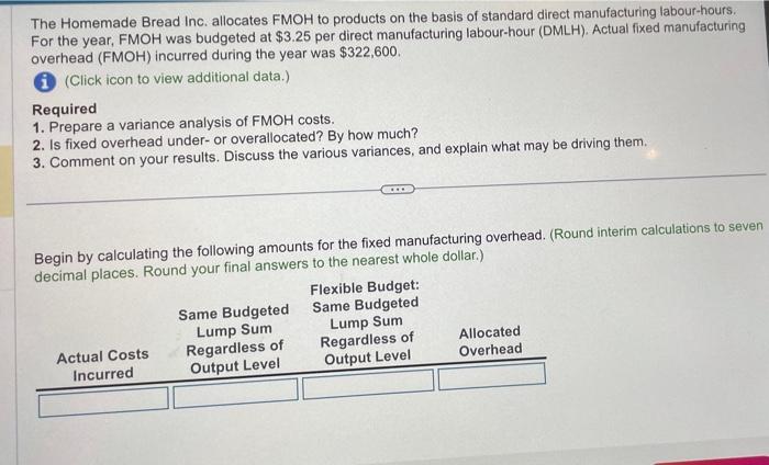 Solved The Homemade Bread Inc. allocates FMOH to products on | Chegg.com