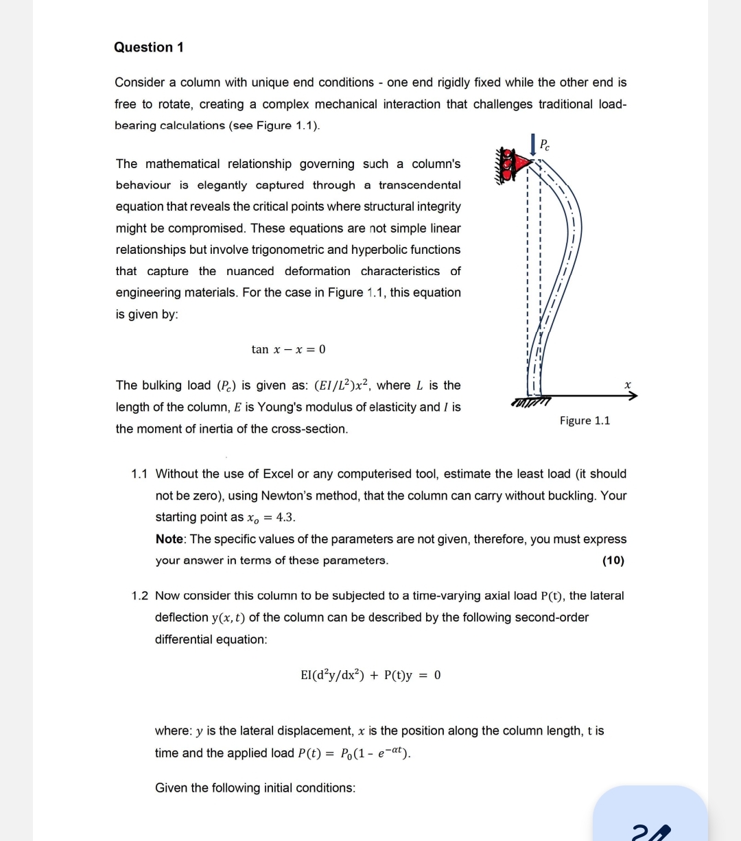 Solved Question 1Consider a column with unique end | Chegg.com