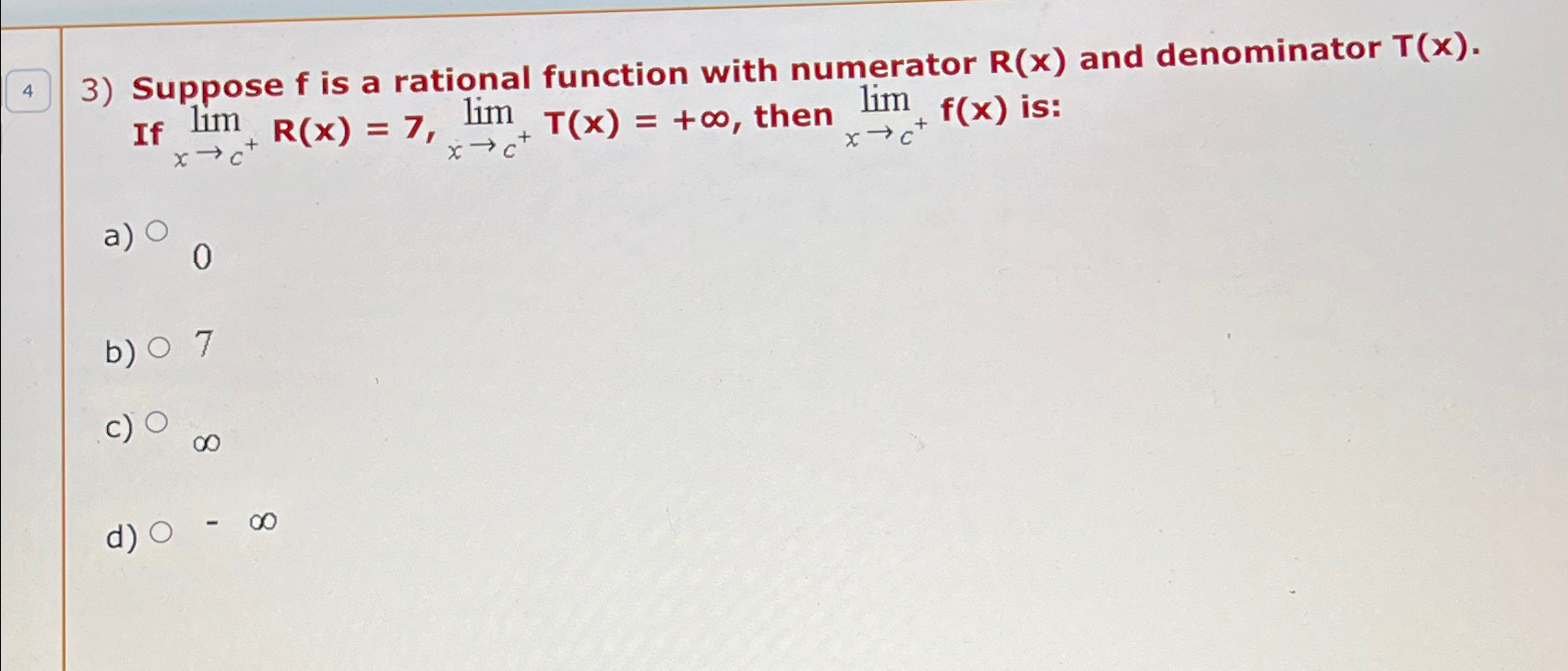 Solved 4Suppose f ﻿is a rational function with numerator | Chegg.com