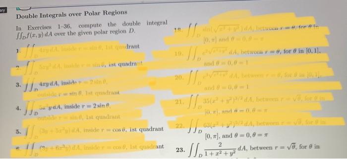 Double Integrals over Polar Regions In Exercises | Chegg.com