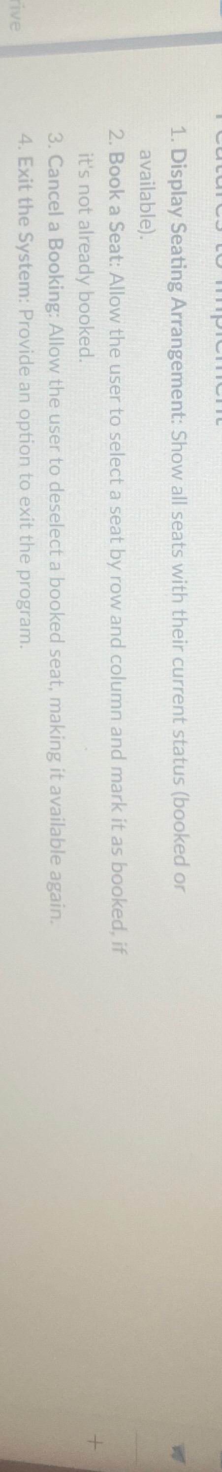 Solved Display Seating Arrangement: Show all seats with | Chegg.com