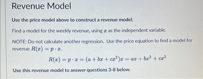 Solved Revenue Model Use the price model above to construct | Chegg.com