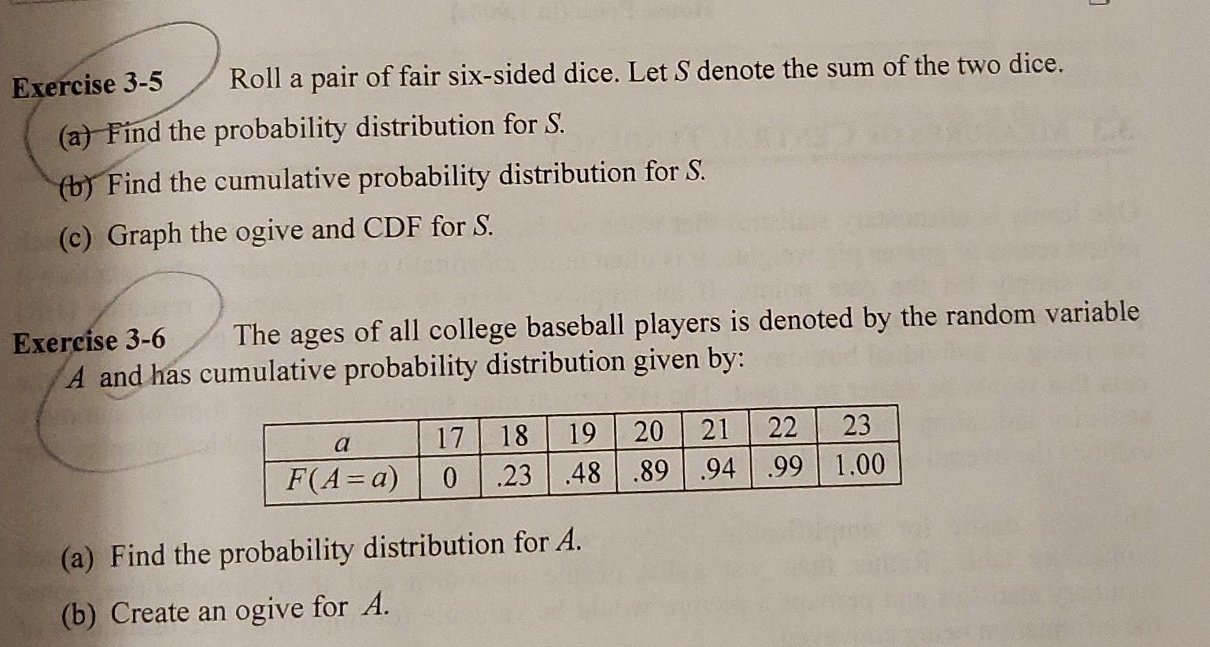 Solved Exercise 3-5 Roll a pair of fair six-sided dice. Let | Chegg.com