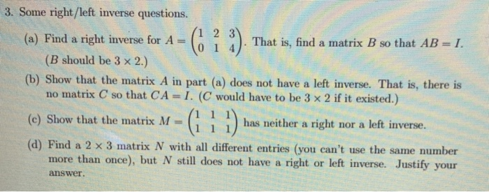 Solved (6 ? 2) 3. Some right/left inverse questions. 2 (a) | Chegg.com