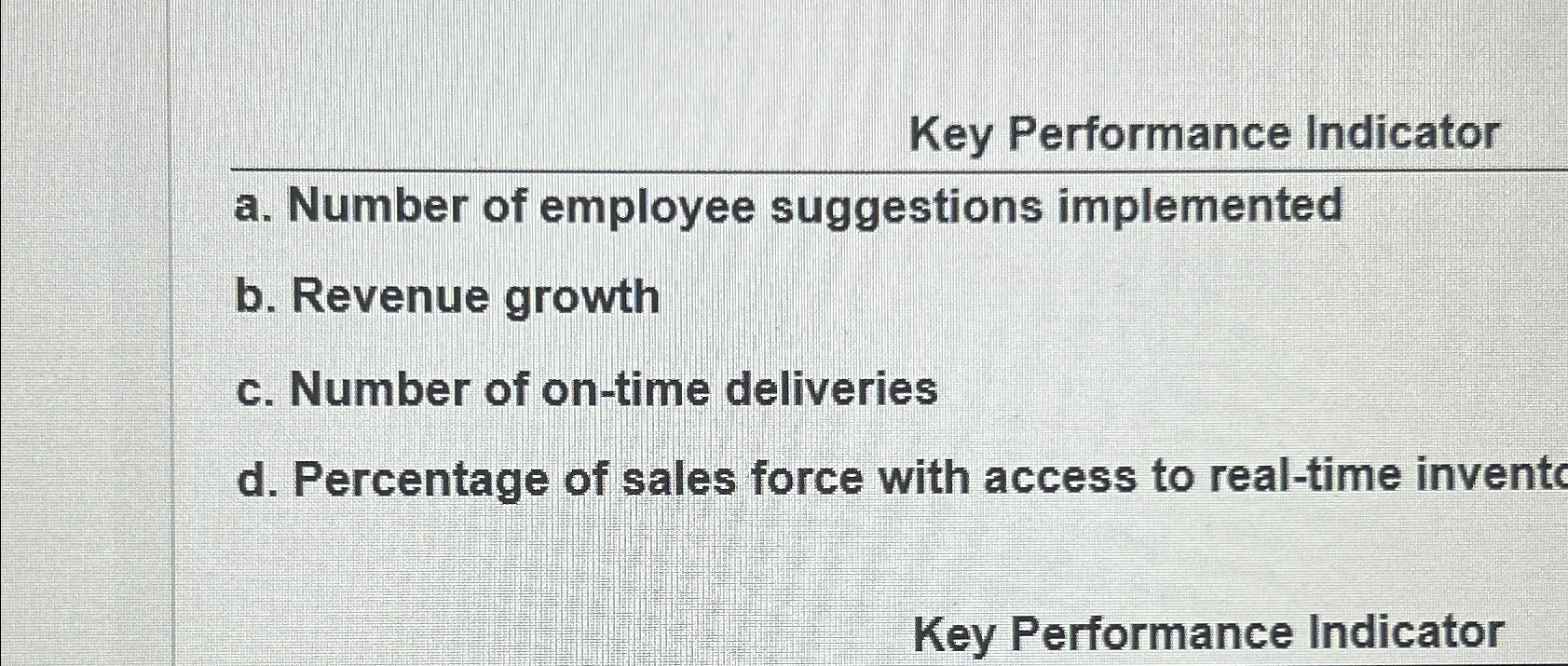 Solved Key Performance Indicatora. ﻿Number of employee | Chegg.com