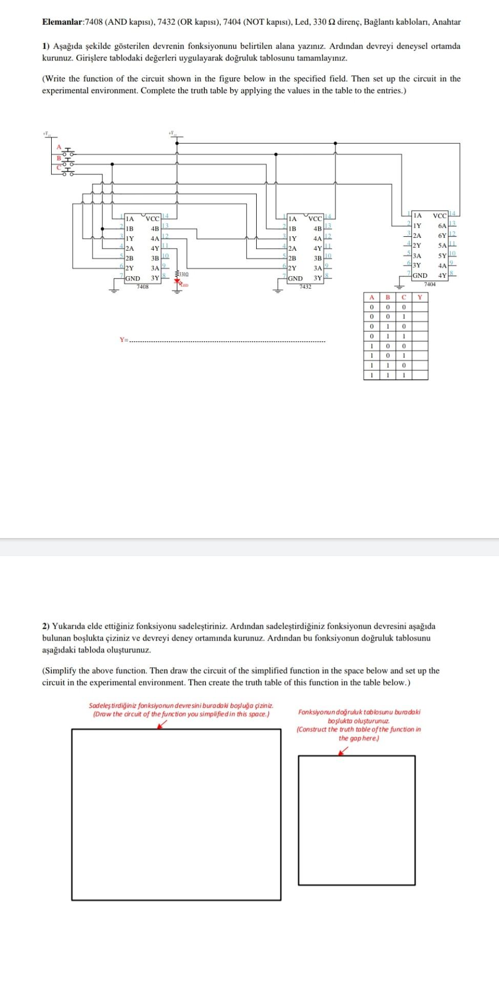 Solved Elemanlar:7408 (AND kapısı), 7432 (OR kapısı), 7404 | Chegg.com