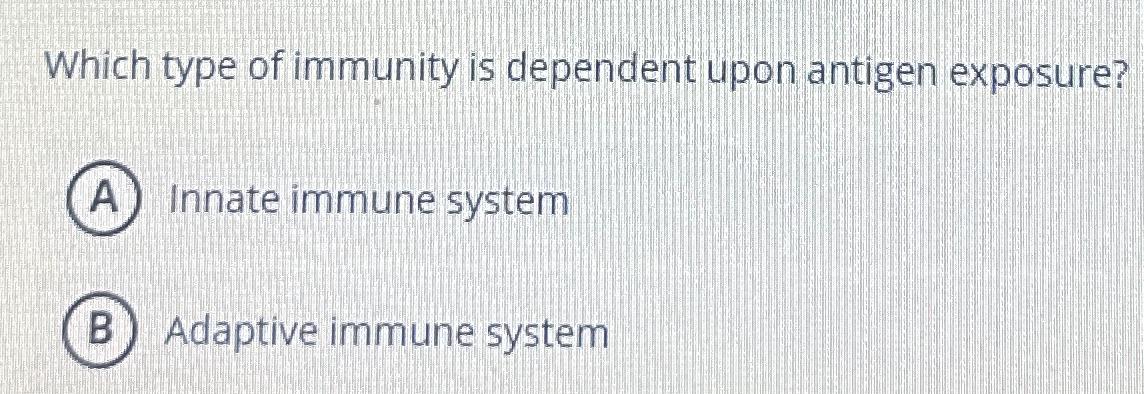 Solved Which type of immunity is dependent upon antigen | Chegg.com