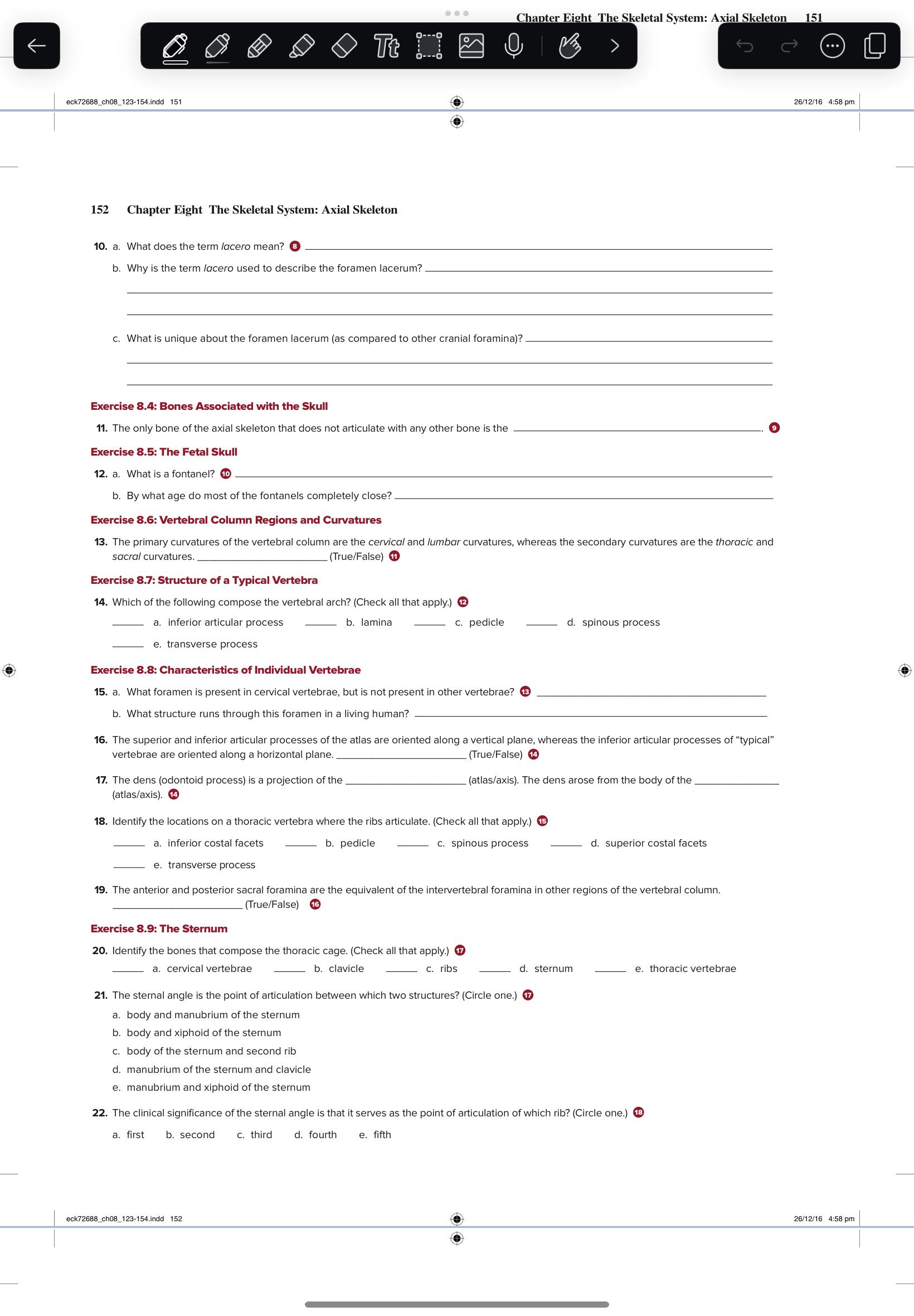 Solved Chapter Eight The Skeletal System: Axial Skeleton | Chegg.com