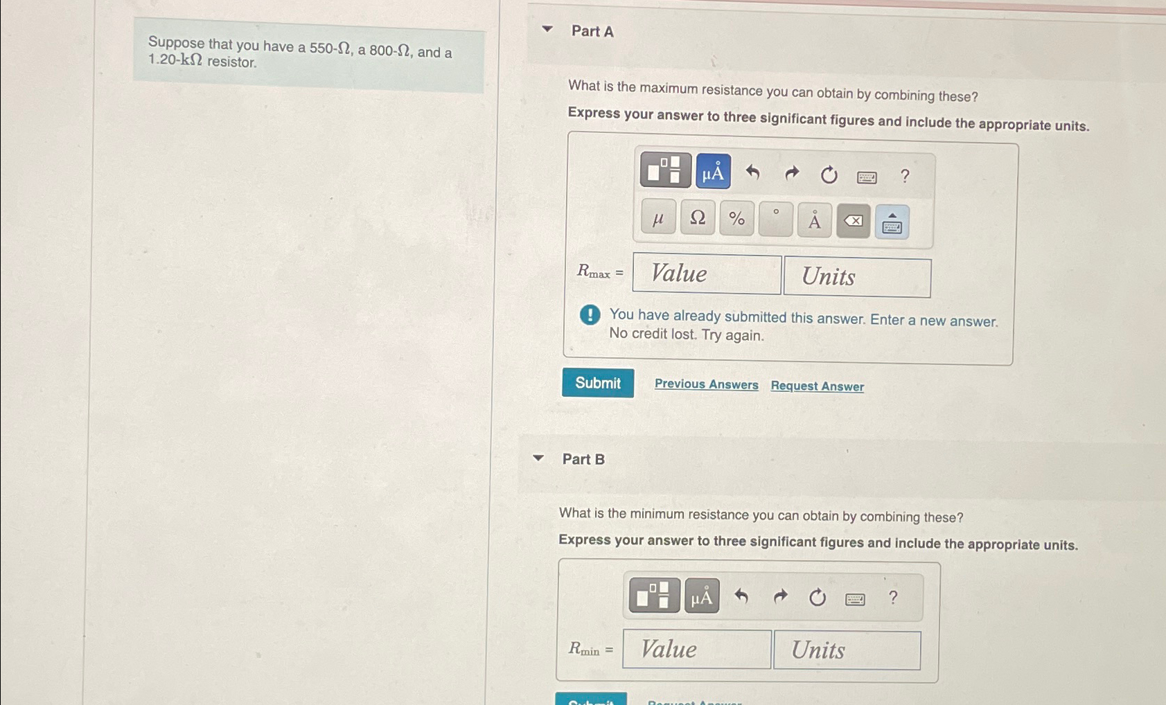Solved S.ippose that you have a 550-Ω, ﻿a 800-Ω, ﻿and a | Chegg.com