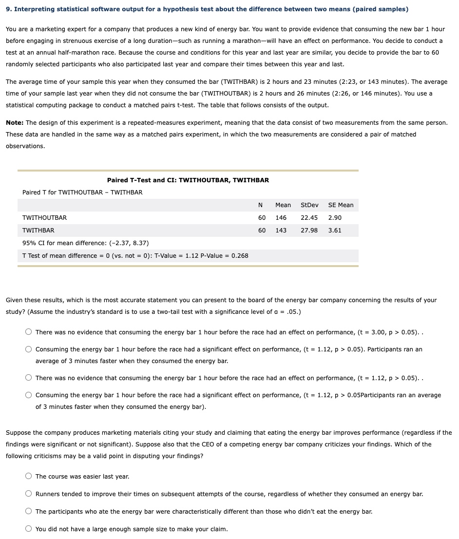 Solved Interpreting statistical software output for a | Chegg.com