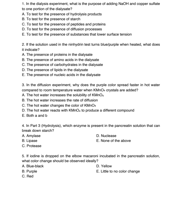 Solved In the dialysis experiment, what is the purpose of | Chegg.com