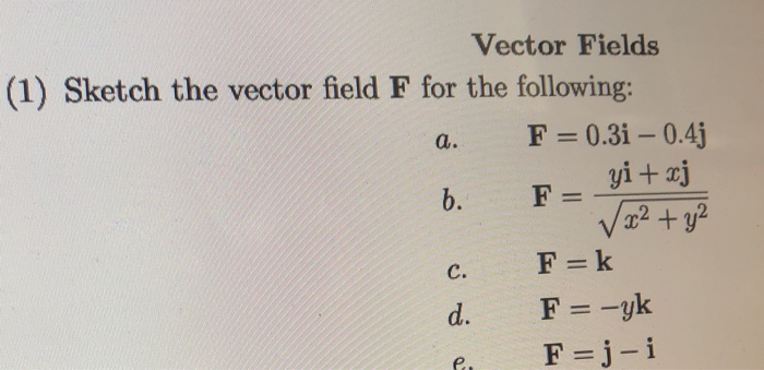 Solved Vector Fields (1) Sketch the vector field F for the | Chegg.com