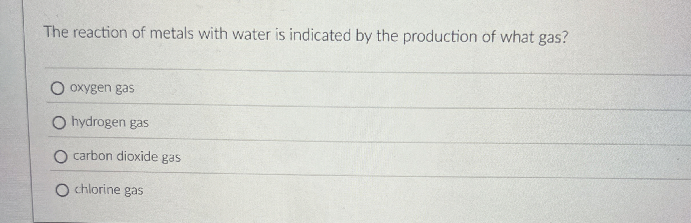 Solved The reaction of metals with water is indicated by the | Chegg.com
