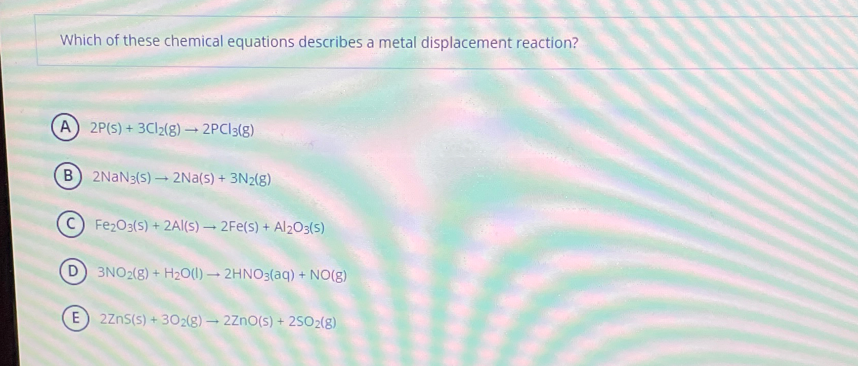 Solved Which of these chemical equations describes a metal | Chegg.com