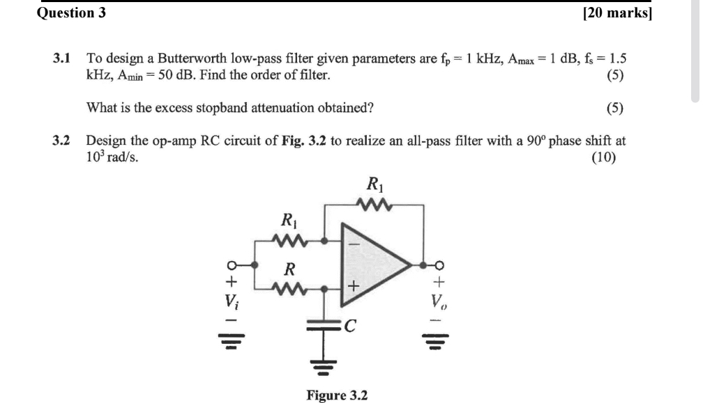 Solved Question 3[20 ﻿marks]3.1 ﻿To design a Butterworth | Chegg.com
