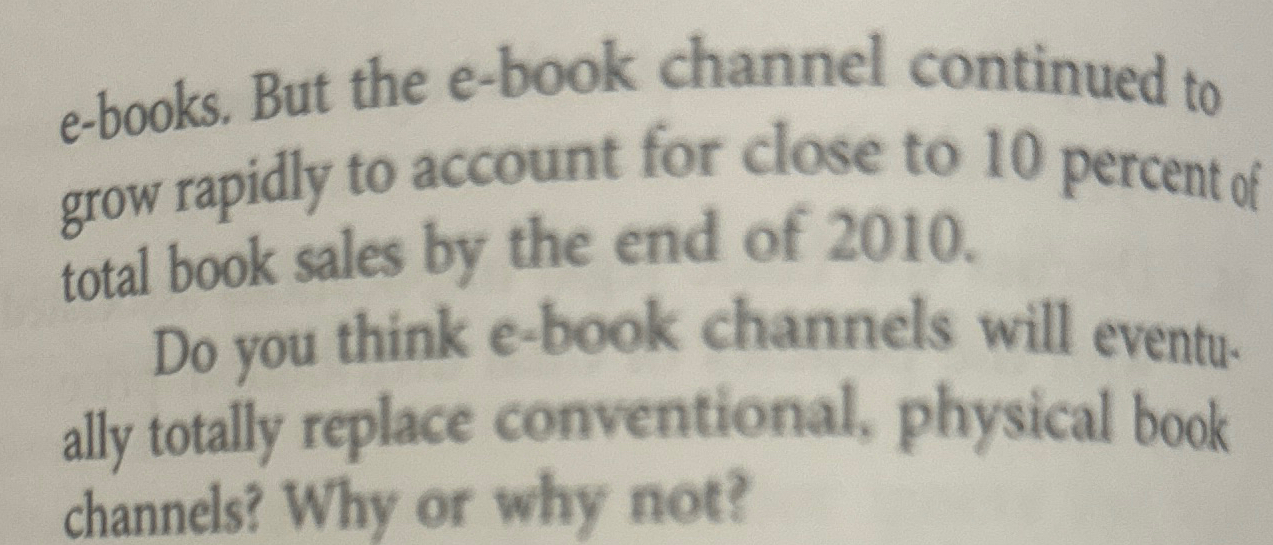 Solved e-books. But the e-book channel continued to grow | Chegg.com