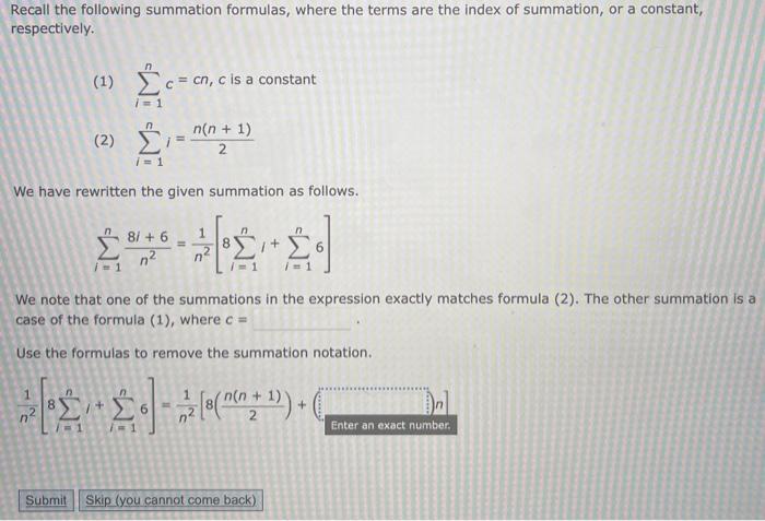 Solved Use the summation formulas to rewrite the expression | Chegg.com