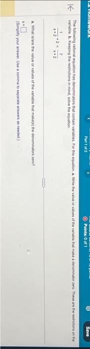 Solved K 1 x+2 X= The following rational equation has | Chegg.com