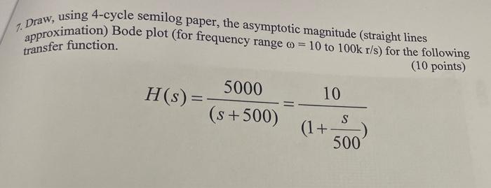 Solved 7. Draw, using 4-cycle semilog paper, the asymptotic | Chegg.com