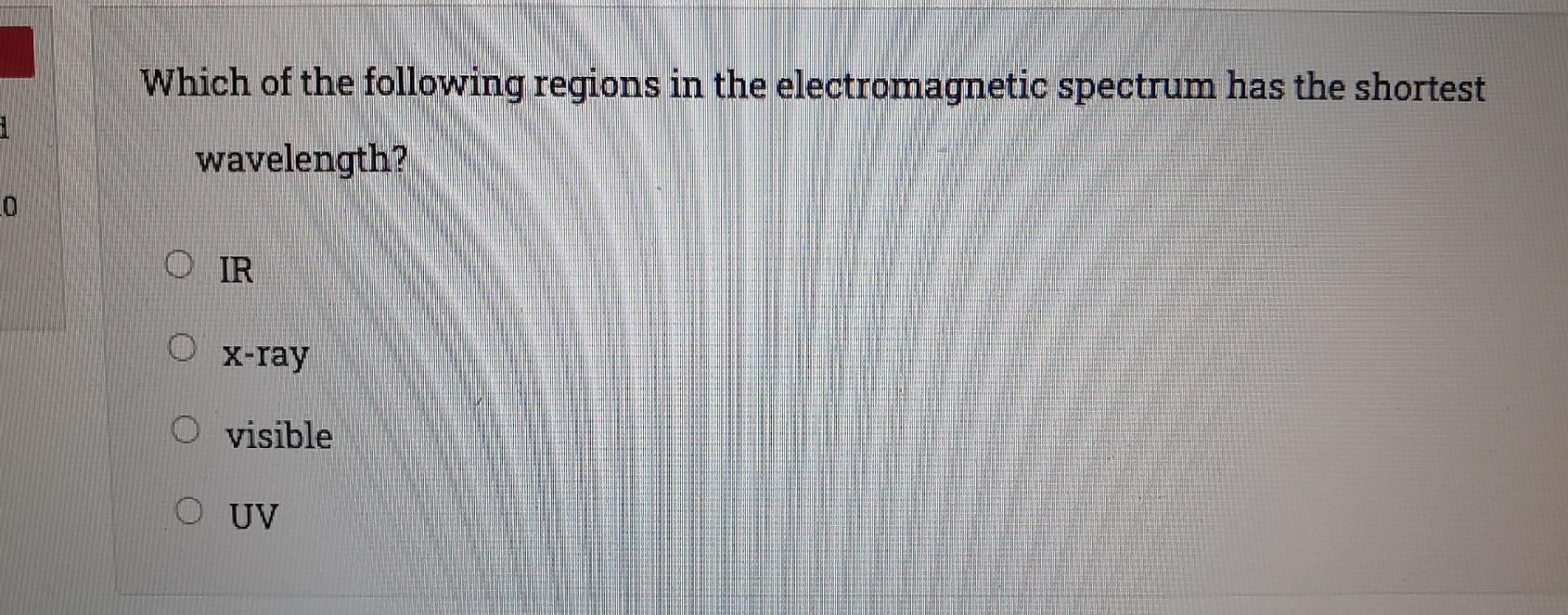 Solved Which of the following regions in the electromagnetic | Chegg.com