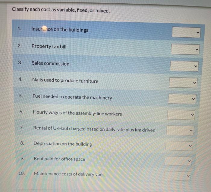 Solved Classify each cost as variable, fixed, or mixed. 1. | Chegg.com