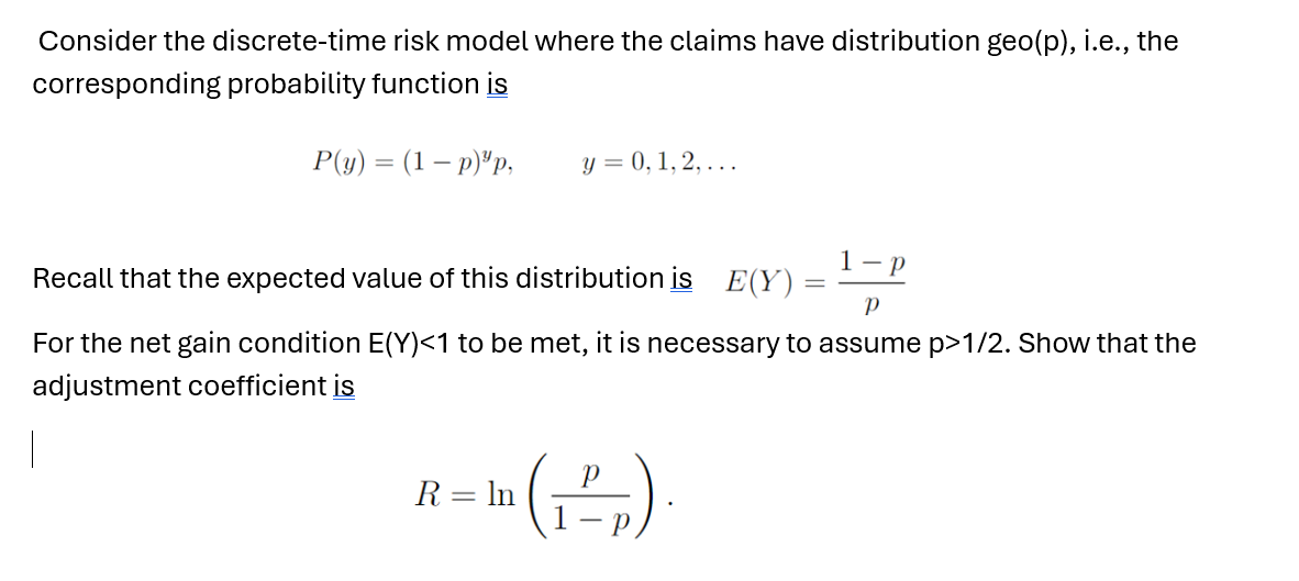 Solved Consider the discrete-time risk model where the | Chegg.com