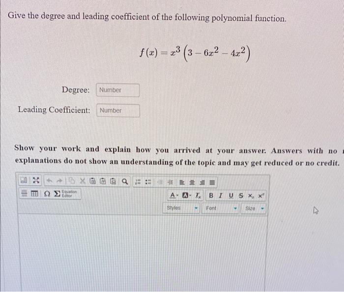 Solved Give the degree and leading coefficient of the | Chegg.com