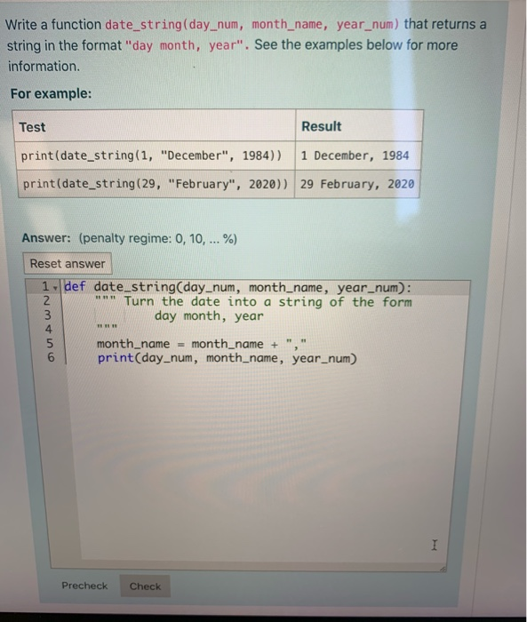 Solved Write a function date_string(day_num, month_name, | Chegg.com
