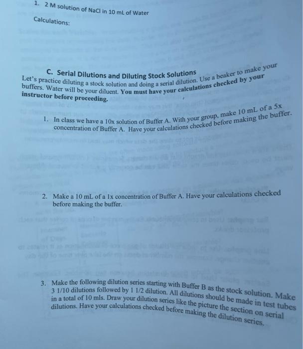 1. 2M solution of NaCl in 10 mL of Water | Chegg.com