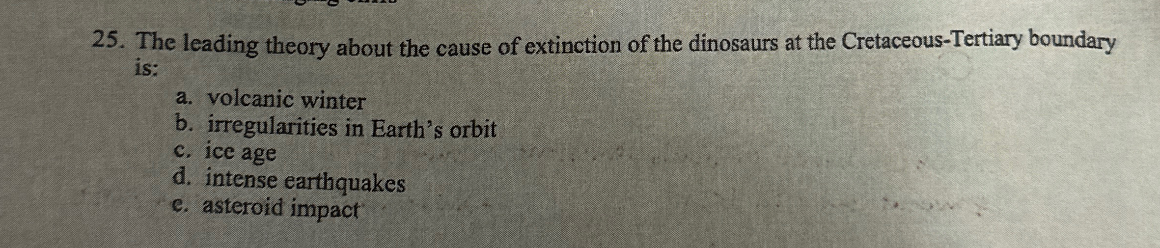 Solved The leading theory about the cause of extinction of | Chegg.com