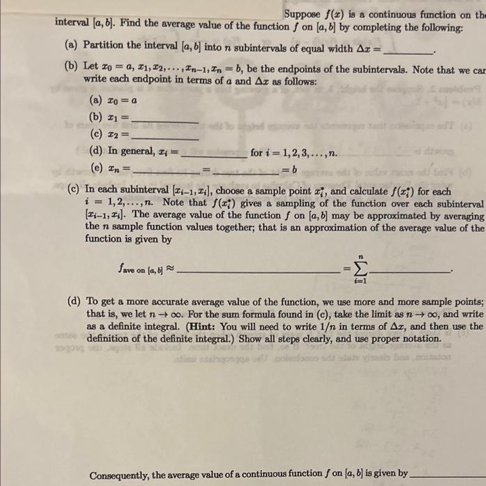 Solved Suppose f(x) is a continuous function on the interval | Chegg.com