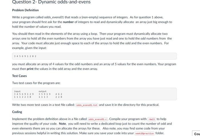 Solved Question 1 - Reading into a dynamic array. Problem | Chegg.com