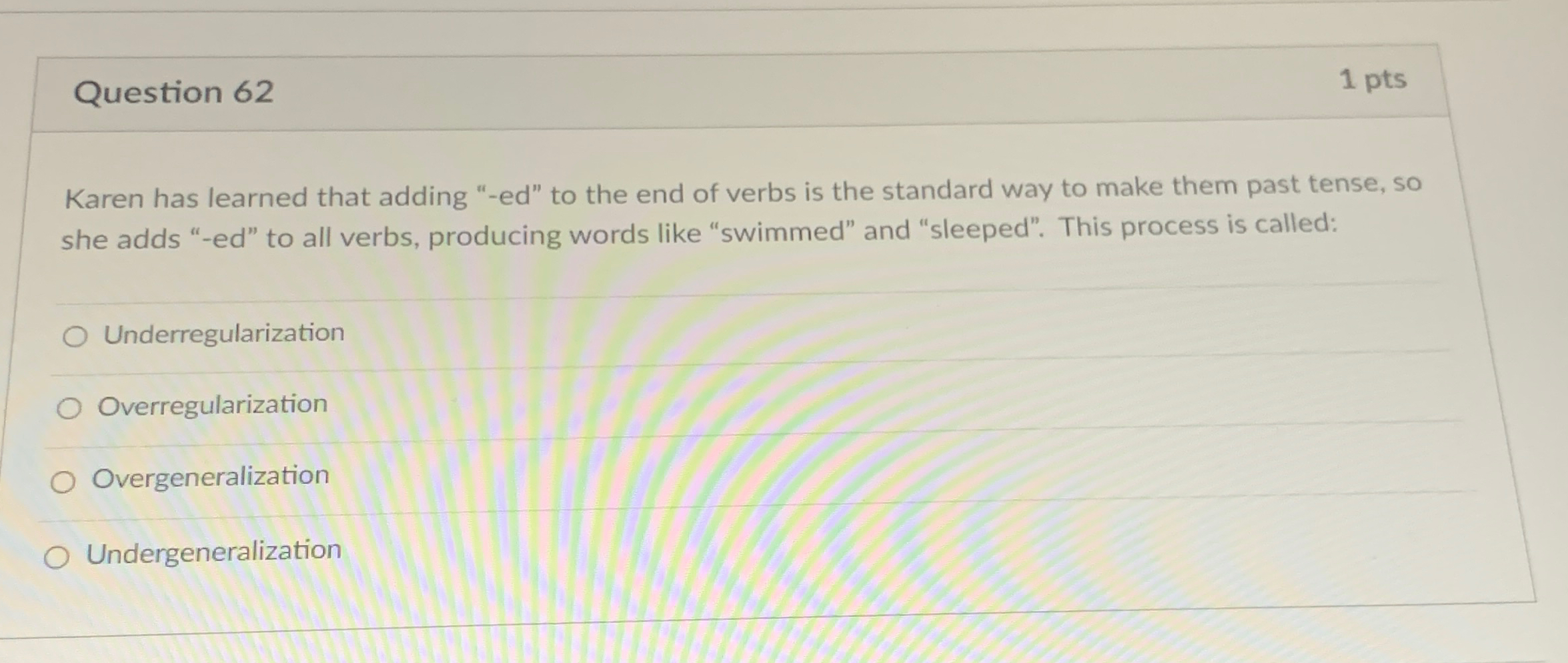 Solved Question 621 ﻿ptsKaren has learned that adding "-ed" | Chegg.com