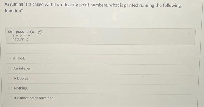 Solved Assuming it is called with two floating point | Chegg.com