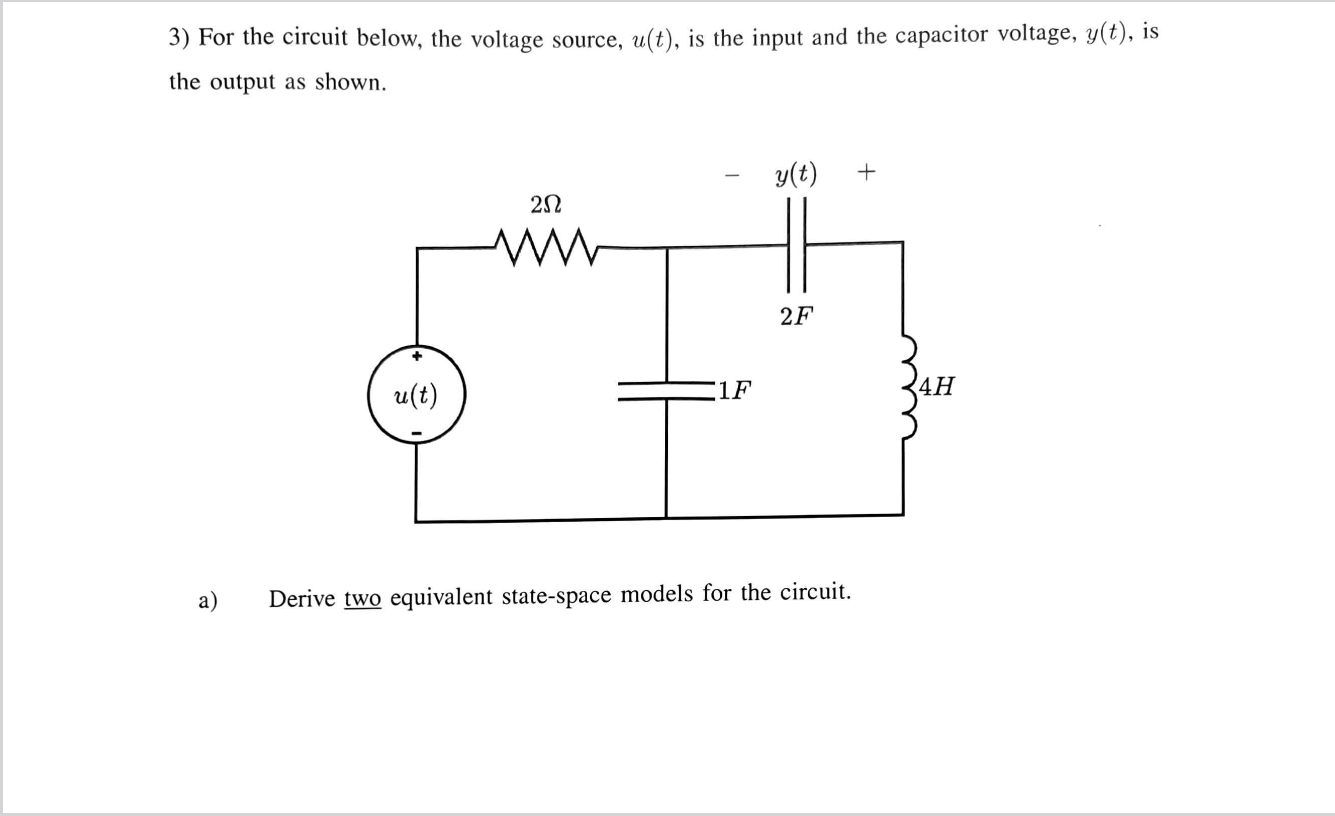 Solved For the circuit below, the voltage source, u(t) ﻿is | Chegg.com