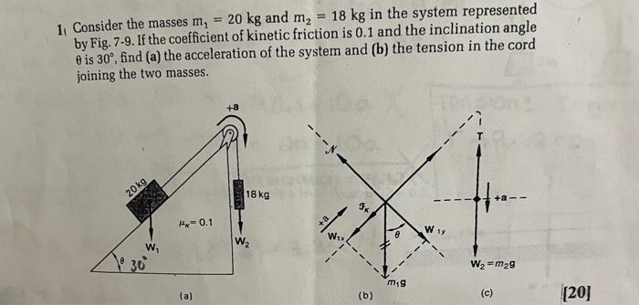 Solved 1) Consider the masses m1=20 kg and m2=18 kg in the | Chegg.com