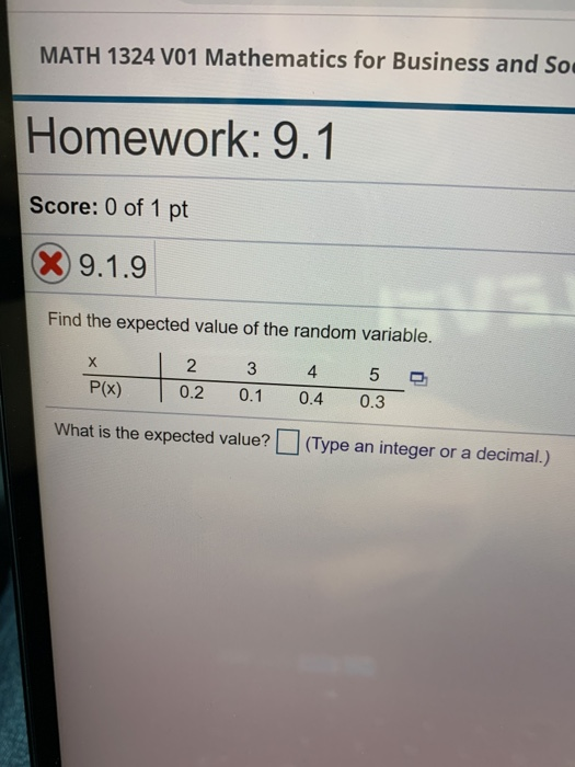 Solved MATH 1324 V01 Mathematics for Business and so | Chegg.com