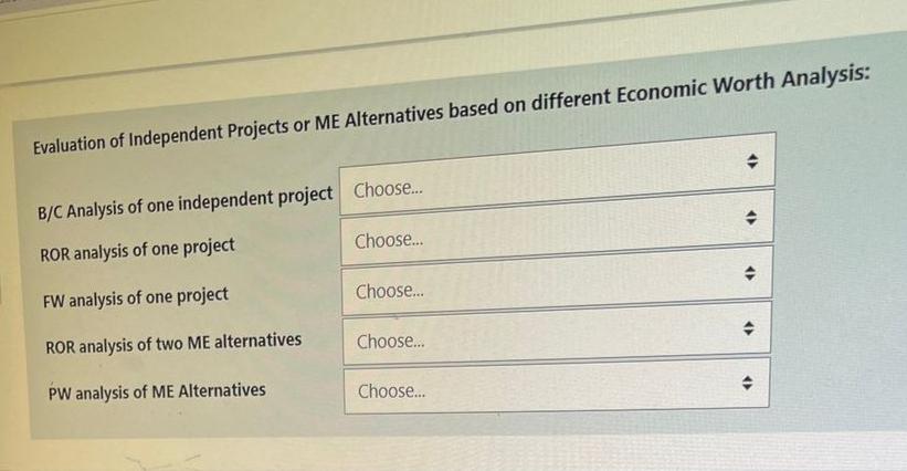 Solved Evaluation of Independent Projects or ME Alternatives | Chegg.com