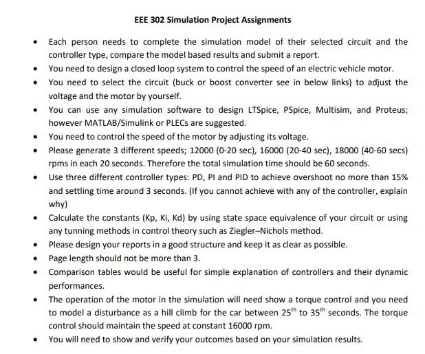 Solved EEE 302 Simulation Project Assignments • Each person | Chegg.com
