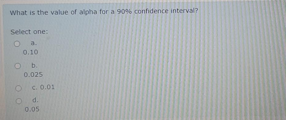 Solved What is the value of alpha for a 90% confidence | Chegg.com