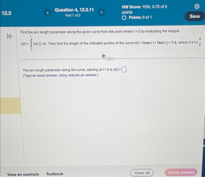 Solved Find the arc length parameter along the given curve | Chegg.com