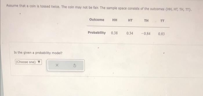 Solved Assume that a coin is tossed twice. The coin may not | Chegg.com