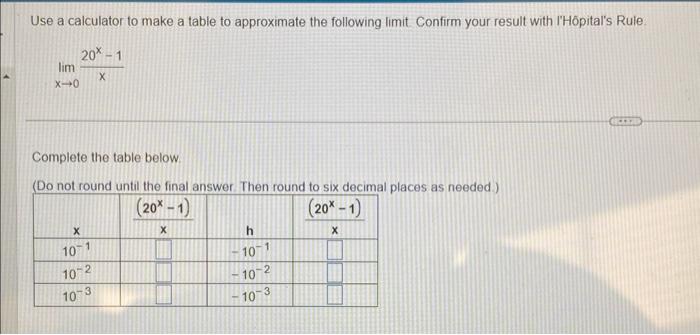 Solved Use a calculator to make a table to approximate the | Chegg.com