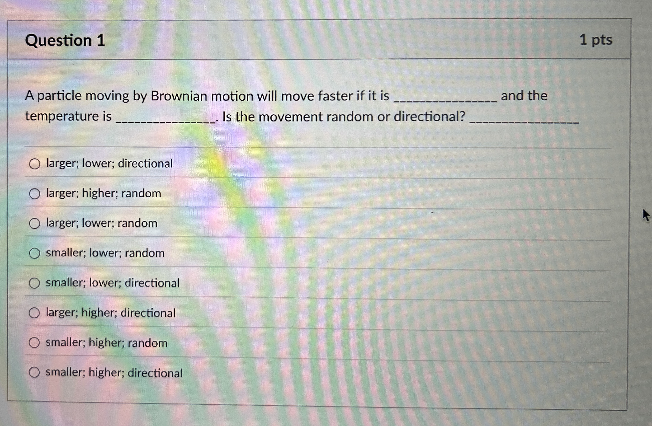 Solved Question 1A particle moving by Brownian motion will | Chegg.com