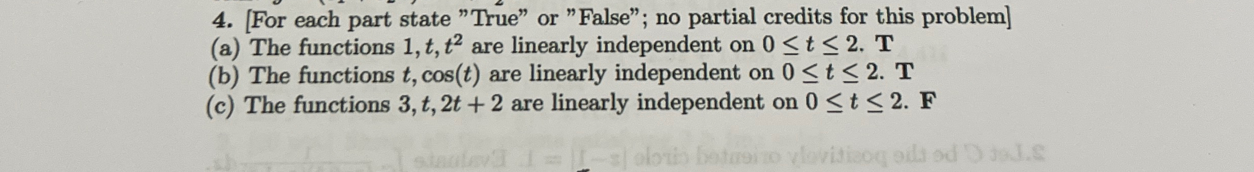 Solved [For each part state "True" or "False"; no partial | Chegg.com