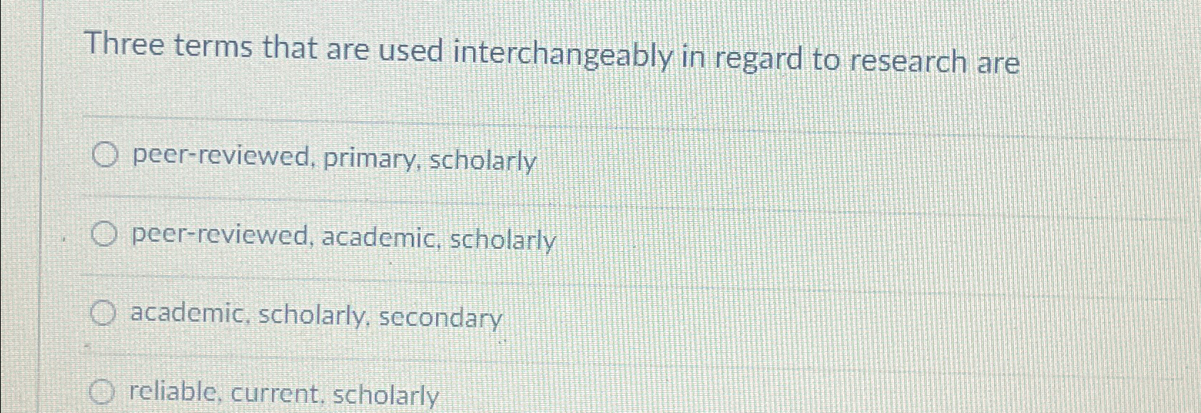 Solved Three terms that are used interchangeably in regard | Chegg.com