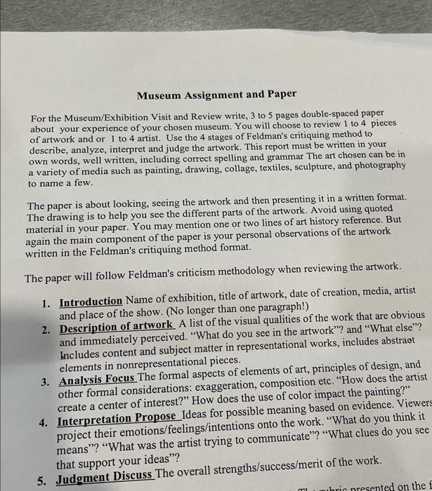 Museum Assignment and Paper For the Museum/Exhibition | Chegg.com