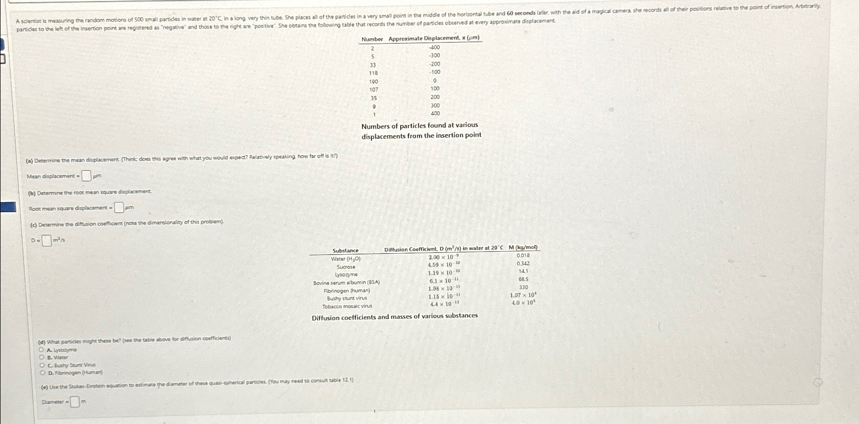 Solved \table[[Number Approximate Displacement, | Chegg.com
